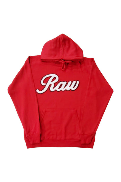 Men Raw Cursive White Chenille Hoodie | Rawyalty Clothing